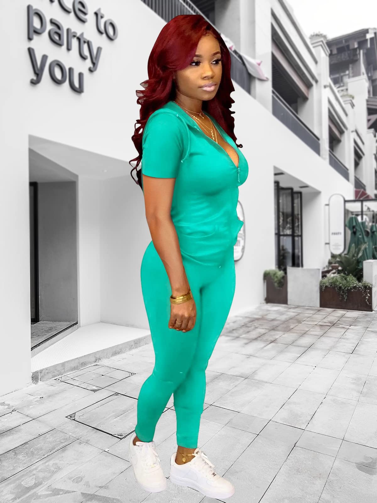 Adogirl Two Piece Tracksuit Set Outfit for Womens Short Sleeve Tops Pants Set Gradient Color