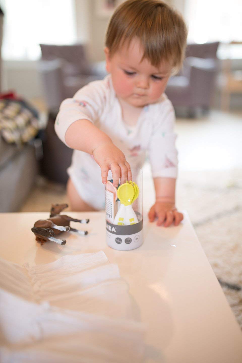 BEABA Toddler Self Feeding Cutlery and Silicone 4-Piece Meal Set - Soft, Unbreakable, Non-Slip Suction Bottom