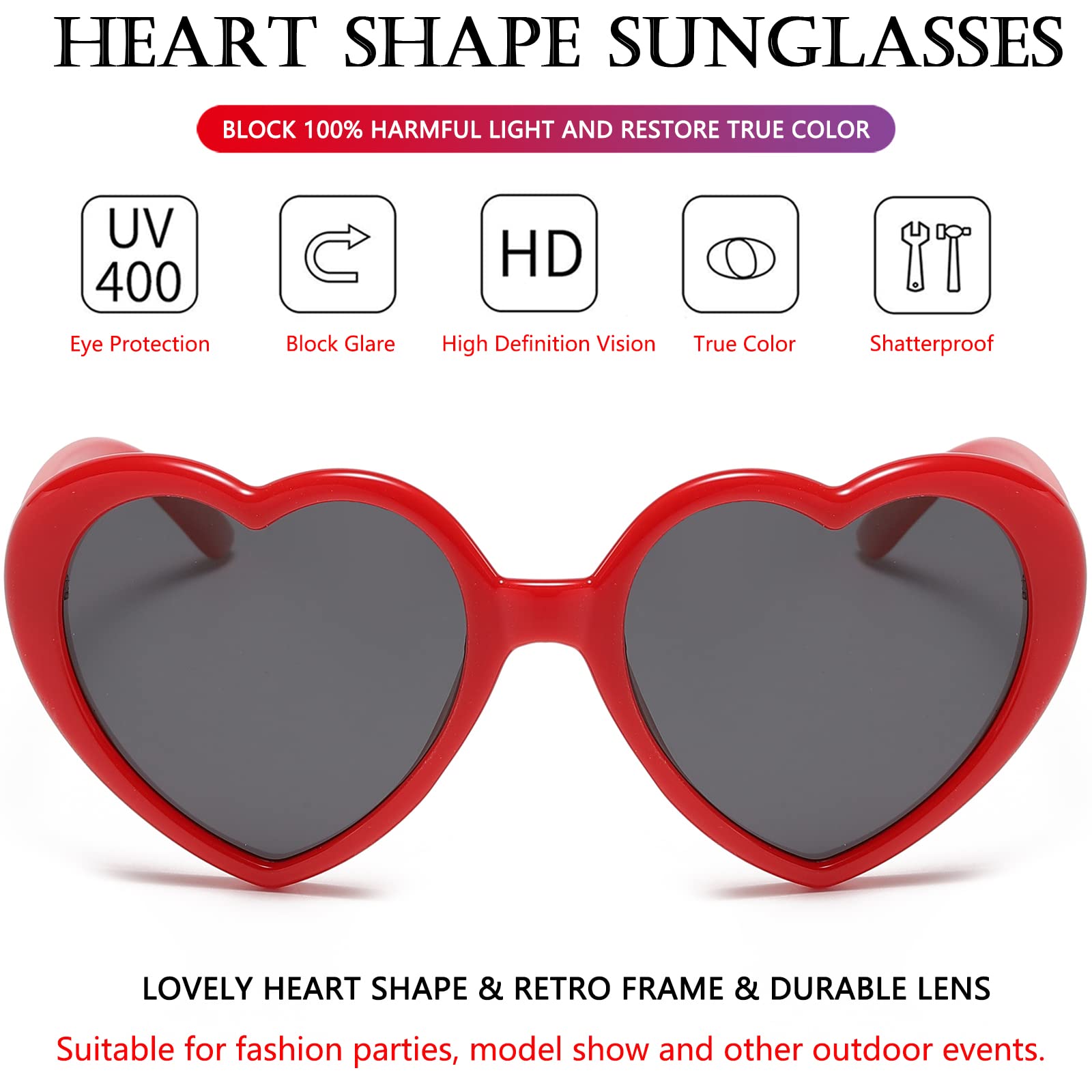 AIEYEZO Love Heart Sunglasses for Women Polarized Heart Frame Sun Glasses 100% UV Blocking Lens (Red/Grey)