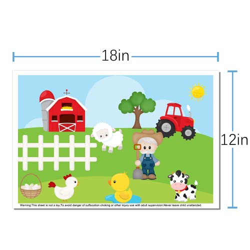 Disposable Stick-on placemats(Individually Wrapped) for Baby&Toddler&Kids, Sticky Table Cover placemats for Restaurant/Travel, Waterproof Cover 12''x18''(Farm Pattern)