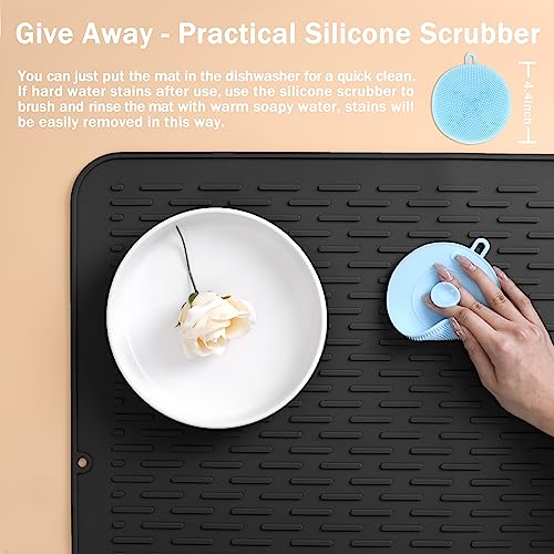 Extra Large 30 x 24 Inch Silicone Dish Drying Mat for Dish Drying Rack , Easy Clean Silicone Drying Mat for Kitchen Counter , Non-Slip Dish Drain Mat , Heat Resistant Silicone Dish Mat, Black , SAPID