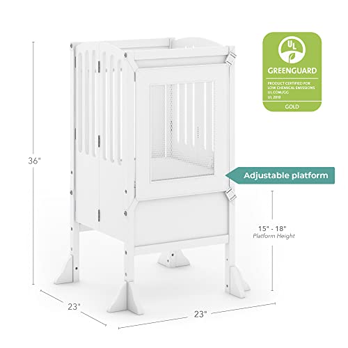 Guidecraft Contemporary Kitchen HelperĀ® Stool and 2 Keepers - White: Wooden, Adjustable Height, Safety Folding Tower for Toddlers