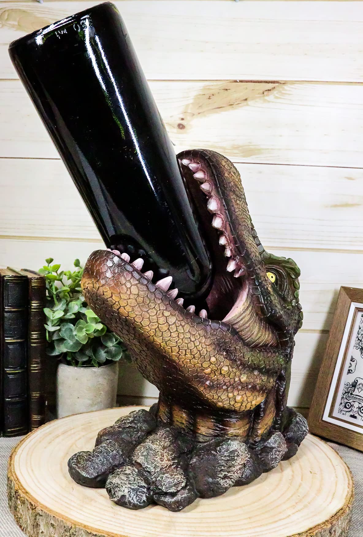 Ebros Large Prehistoric Dinosaur T-Rex Head Wine Bottle Holder 10.75" Tall Caddy Figurine Jurassic Era Trex Statue Kitchen and Dining Decor Party Hosting Prop Tyrannosaurus Rex Dinosaurs