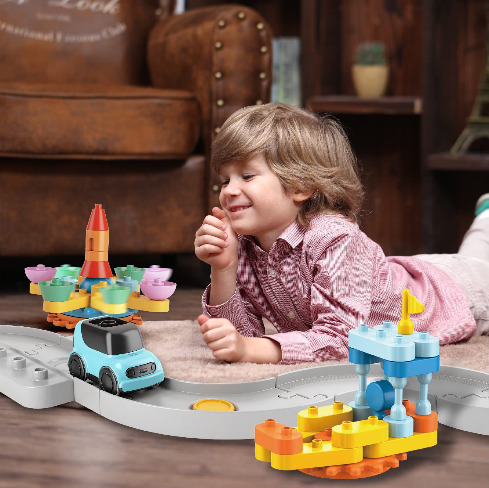 BOTZEES Coding Train Set for Toddler Train Sets for Kids Car Train Toys Tracks Fits for Girls & Boys Ages 2+(147 Pieces)