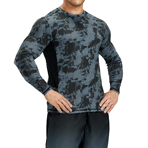 ADOREISM Men's UPF 50+ Sun Protection Long Sleeve Rash Guard Quick-Dry Fishing Hiking Shirts (Black,S)
