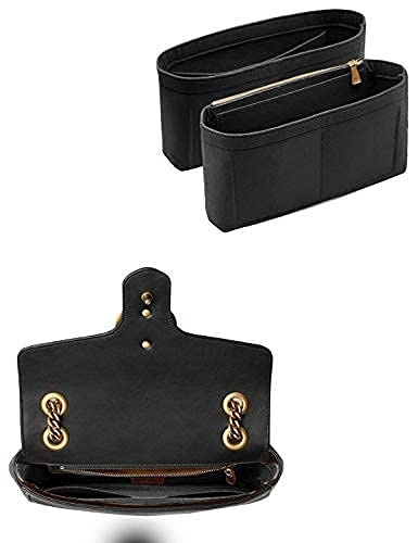 Small Handbag Shaper Insert for GG Marmont Matelasse Shoulder Bag(Pack of 2)Felt Insert Purse Organizer with Zipper- Buy 1 Get 1 Bag Free Small 8030 Black