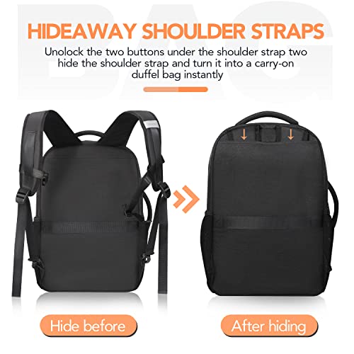 Conworld Travel Backpack 2 in 1, 40L Carry on Backpack Flight Approved for Men Women, Combination Carry on Backpack Lightweight Business Weekender Bag Overnight Backpack With 6 Storage Bags, Black