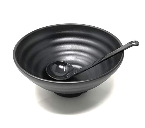ASIAN HOME Black Melamine Japanese Long Handle Spoons for Ramen, Soup, Hot Pot Eating, Mixing, Stirring 8.25 Inches (4 spoons)