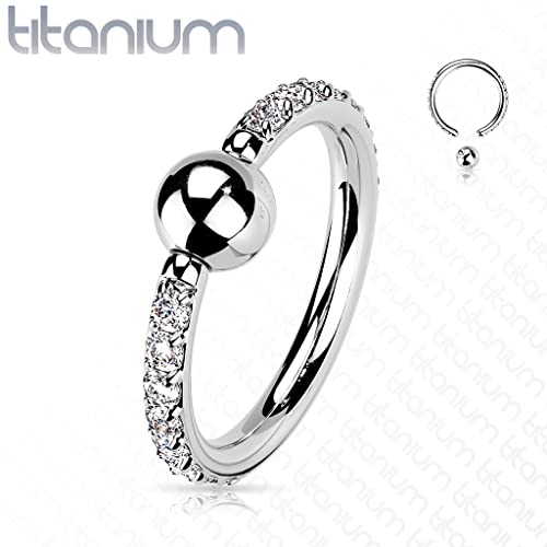 Amelia Fashion 16 GA 8MM Implant Grade Titanium Captive Bead Ring with CZ Pave on Each Side (Choose Color) (Clear)