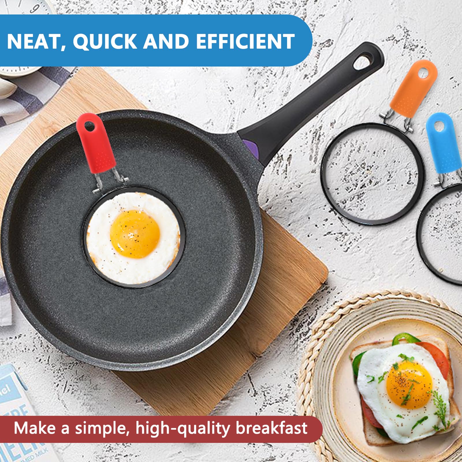 Biioistle Nonstick Egg Ring Stainless Steel Egg Cooking Ring with Anti-scald Handle Pancake Mold for Breakfast Sandwiches Egg Muffins,4Pcs (Style01)