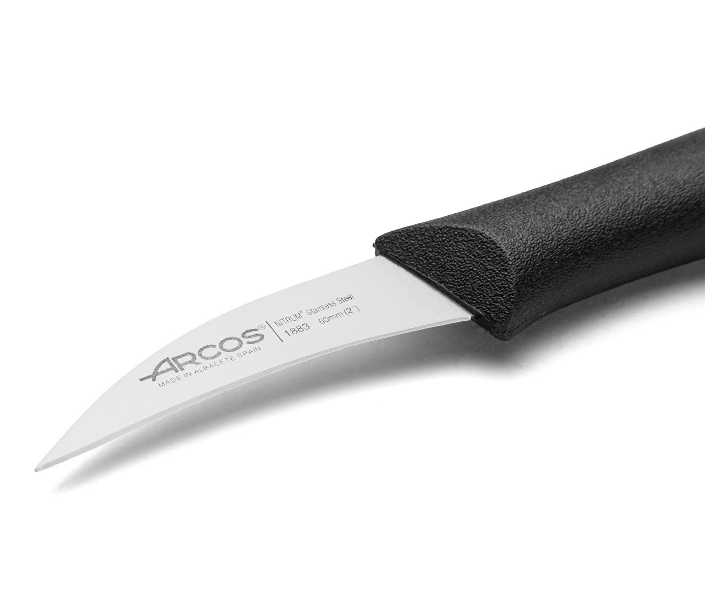 ARCOS Bird's Beak Paring Knife 2 Inch Stainless Steel. Professional Kitchen Knife for Cut, Peel and Clean Food. Ergonomic Polypropylene Handle and 60 mm Blade. Series Nova. Color Black.