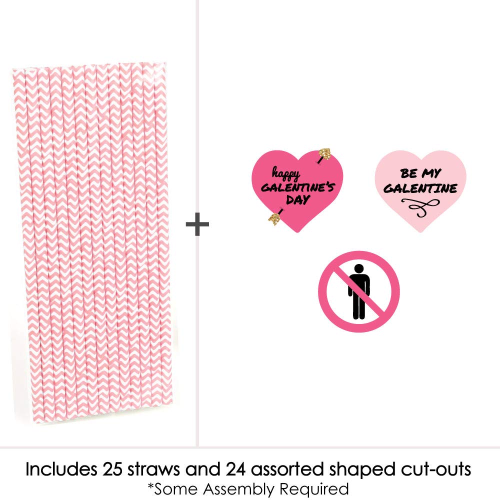 Big Dot of Happiness Be My Galentine - Paper Straw Decor - Galentine’s and Valentine’s Day Party Striped Decorative Straws - Set of 24