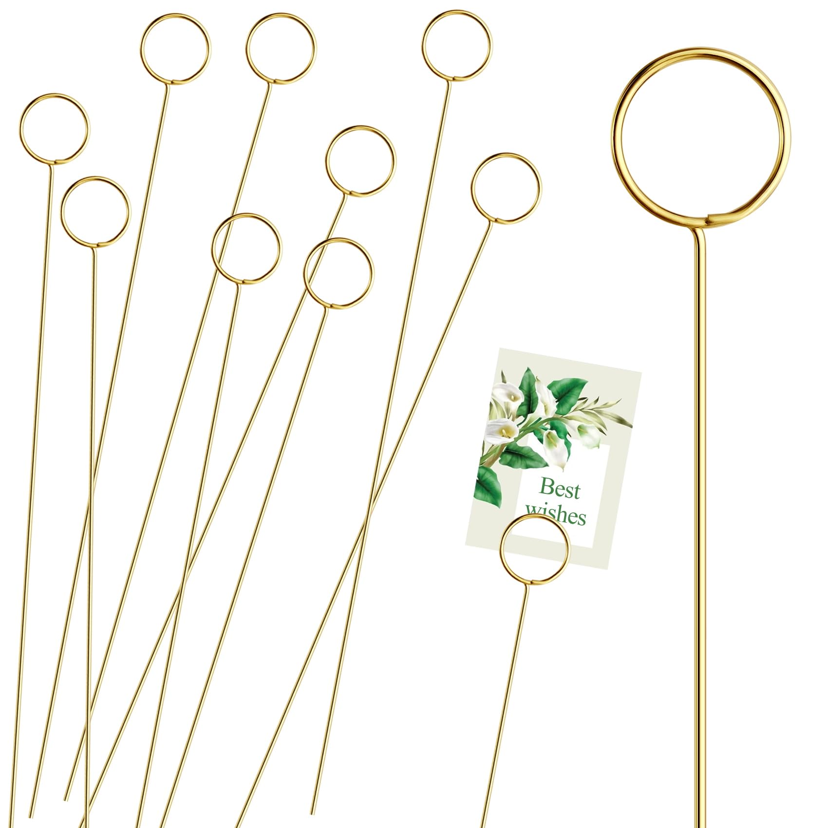 GAADSKCER 10 Pcs Metal Floral Place Card Holder, 12.2 Inches Flower Card Holder Gift Card Bouquet Kit for Bouquet Holder Wedding Party Birthday Party (Round)