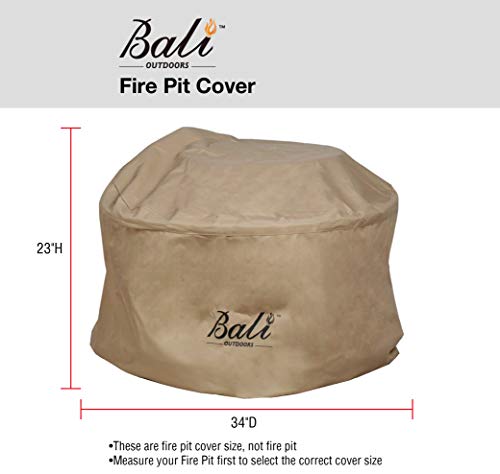 BALI OUTDOORS 32 Inch Fire Pit Round Cover Column, Heavy Duty, Waterproof and Weather Resistant Oxford Fabric Cover, Brown