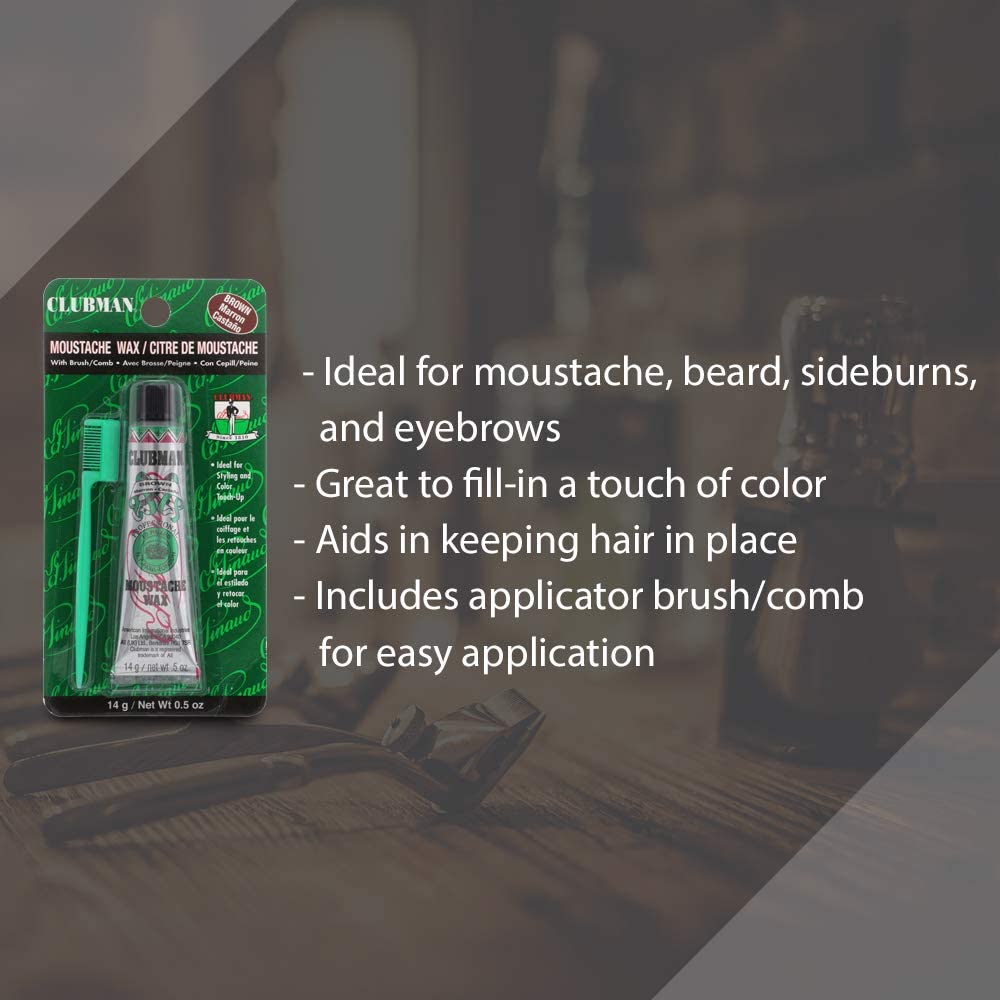 Clubman Pinaud Moustache Wax with Comb Applicator, For Styling & Color Enhancement, Brown, 0.5 Oz (Pack of 3)