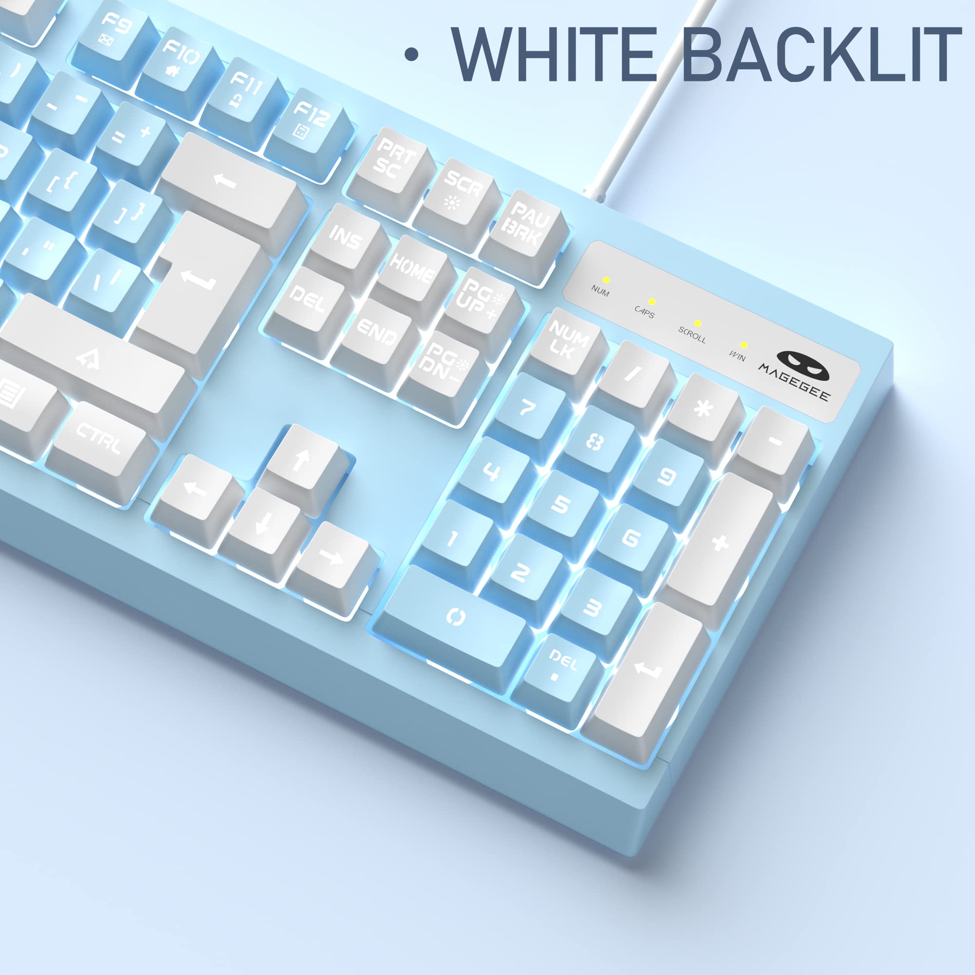 ADDTREE Wired Gaming Keyboard, LED Backlit Full Size Keyboard, Blue & White Keyboard with Number Pad for Office PC/MAC Gamer, Laptop, Computer, Gamer