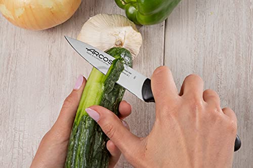 ARCOS Paring Knife 4 Inch Stainless Steel. Professional Kitchen Knife for Peeling Fruits and Vegetables. Ergonomic Polyoxymethylene Handle and 100mm Blade. Series Maitre. Color Black
