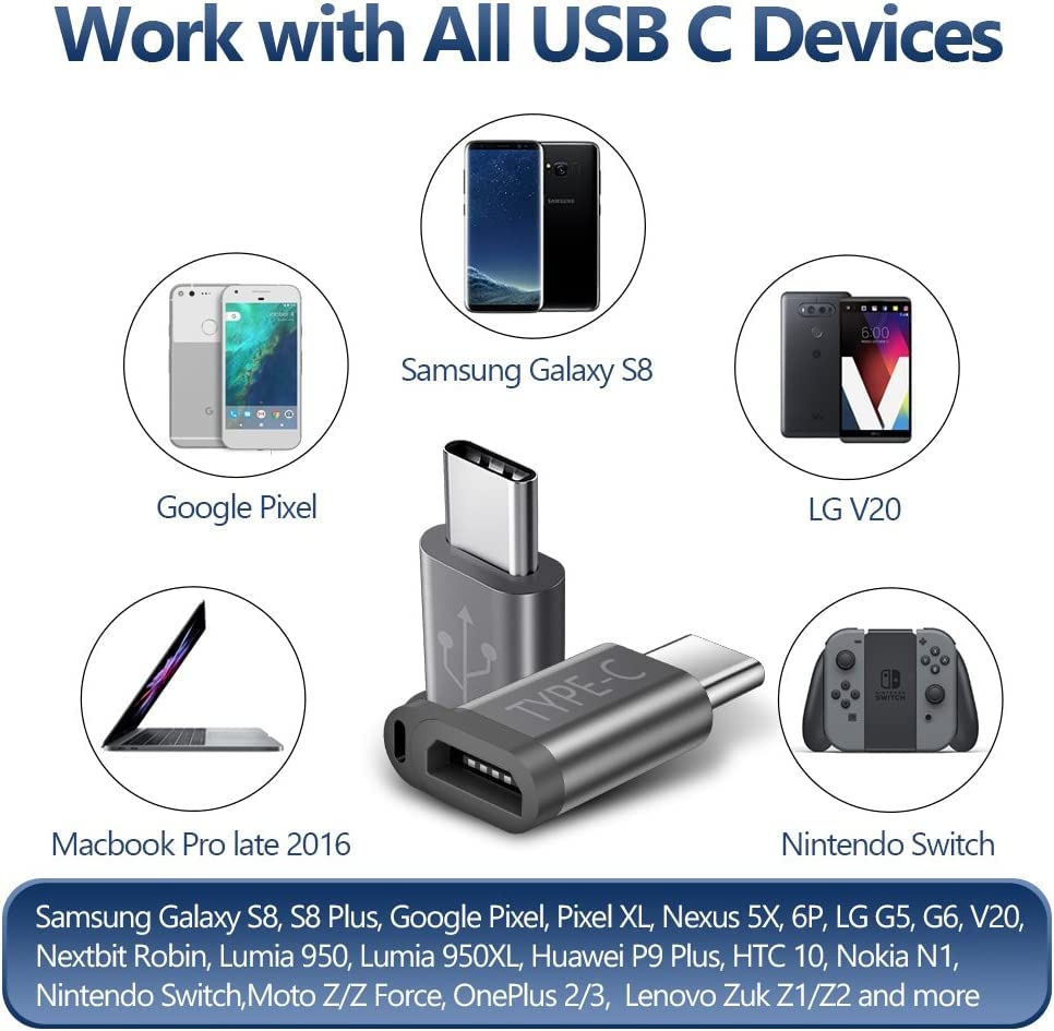 JSAUX Micro USB (Female) to USB C Adapter 4-Pack, Aluminum USB Type C Adapter with Keychain Fast Charging Compatible with Samsung Galaxy S10 S9 S8 Plus Note 9 8, LG V30 G5 G6, Moto Z Z2, more (Grey)