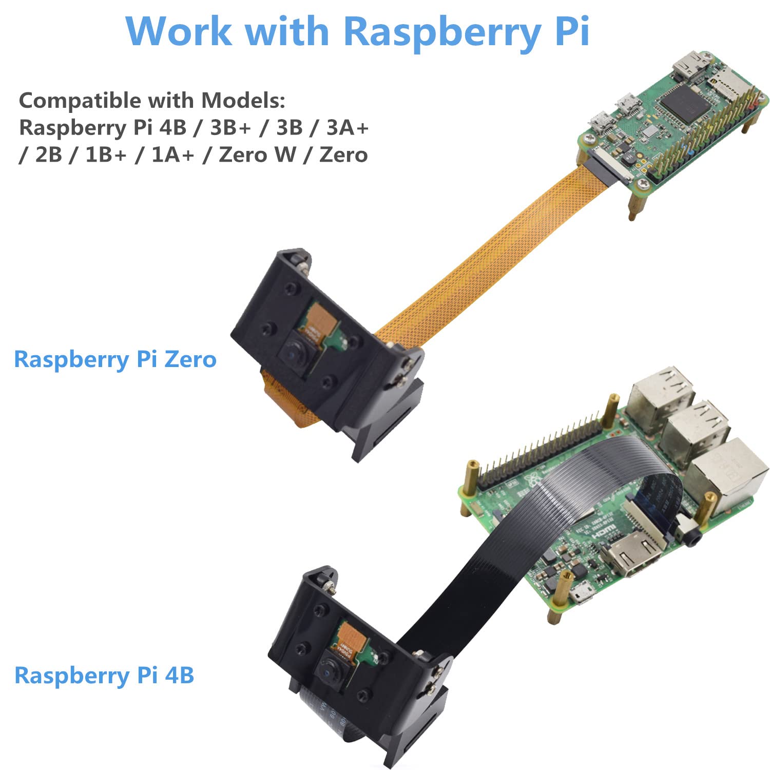 Adeept 5MP Compatible with Raspberry Pi Camera Module for RPi 4 4B 3 3B+ 3B 3A+ 1A+ 2B 1B+ Zero Zero W with 1080p Sensor OV5647 Adjustable Holder and Ribbon Cable