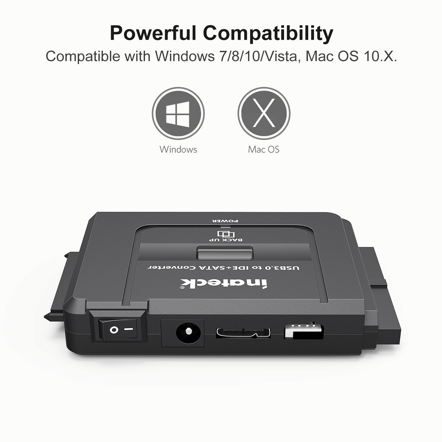 Inateck USB 3.0 to IDE/SATA External Hard Drive Reader Fit for 2.5/3.5 HDD/SSD Hard Drive Disk, IDE to USB Adapter with 12V/2A Power Supply and USB 3.0 Cable, UA2001