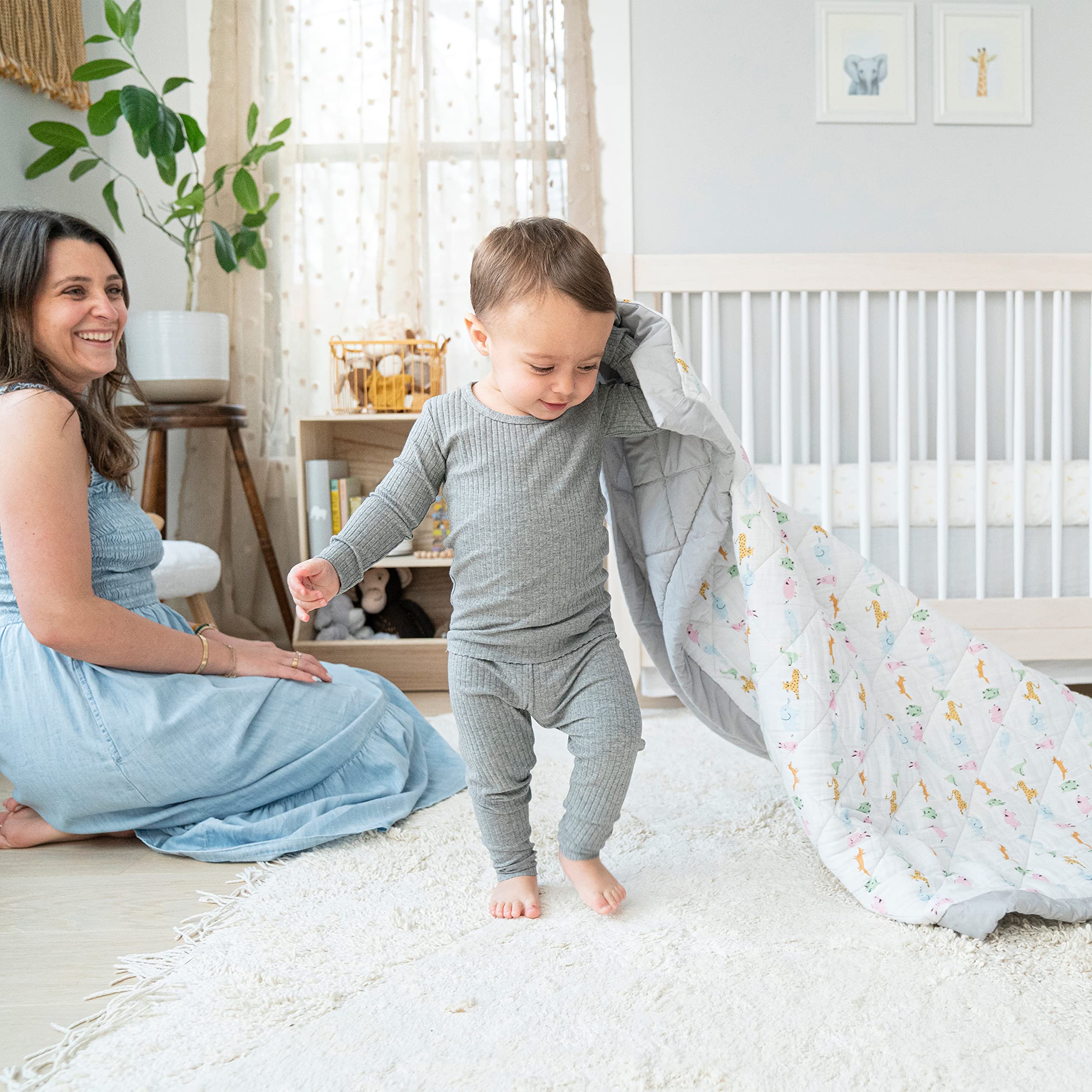 aden + anais Essentials 3-Piece Crib Bedding Set, Baby Bedding Bundle, Cotton Blanket, Crib Sheet, Crib Skirt, Alphabet Animals
