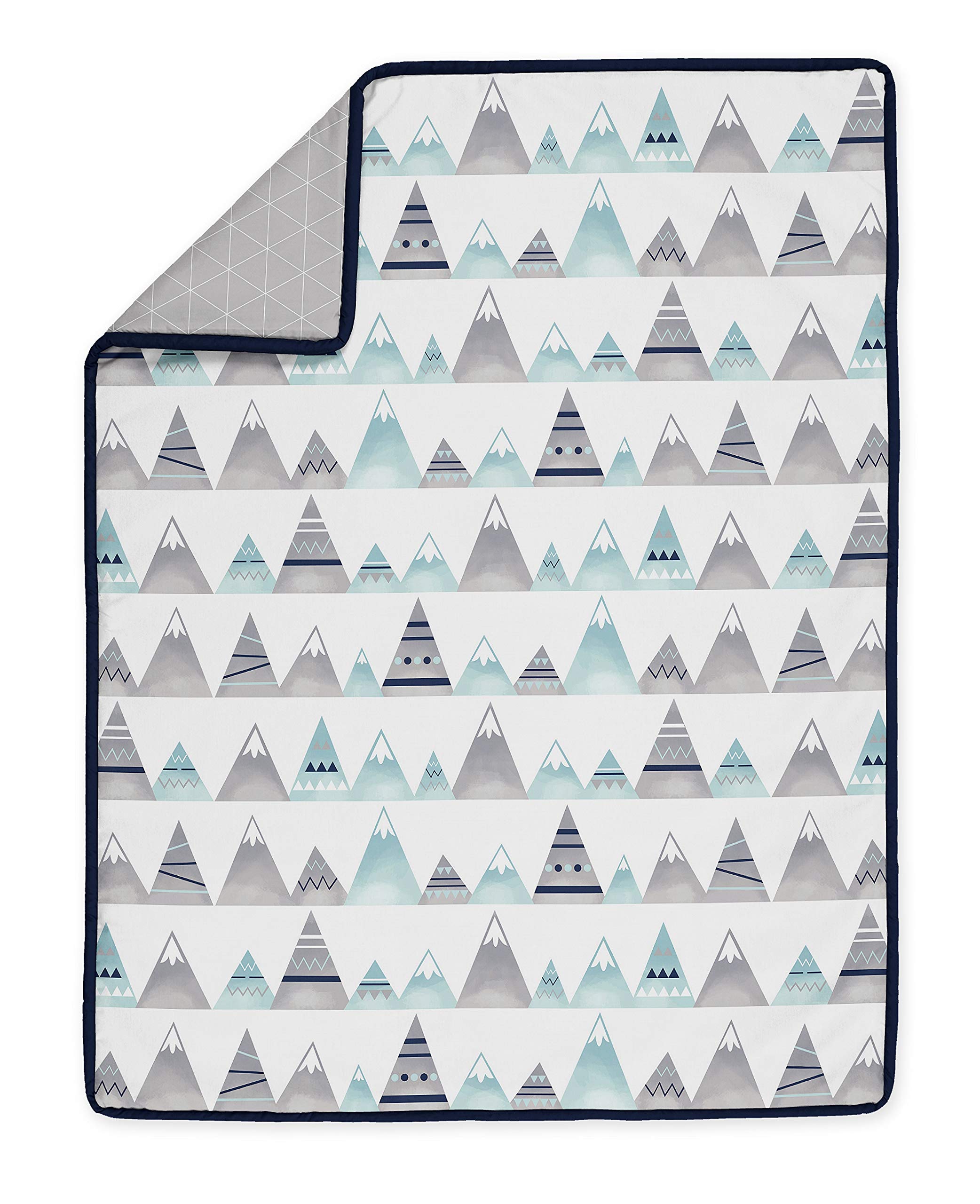 Sweet Jojo Designs 4 pc. Navy Blue, Aqua and Grey Aztec Mountains Baby Boy or Girl Unisex Crib Bedding Set Without Bumper