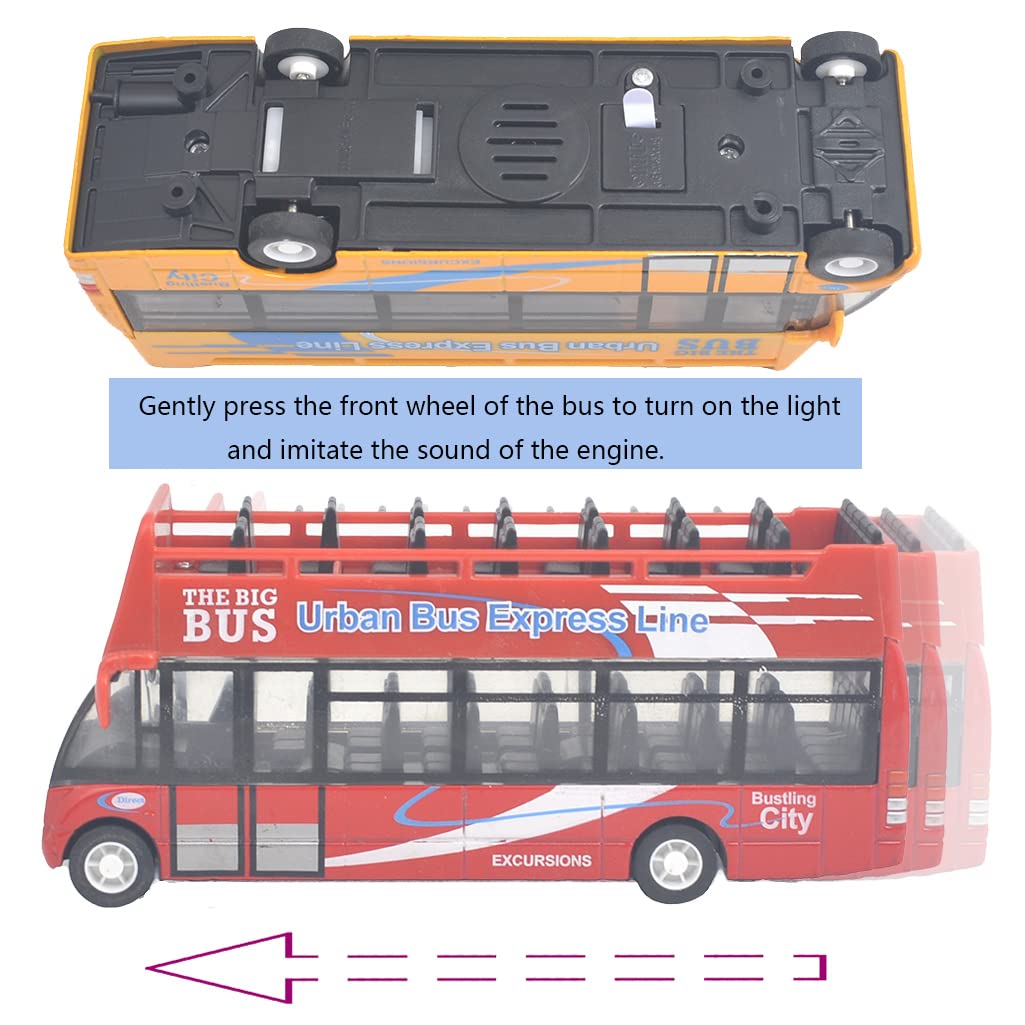 Ailejia City Double Decker Bus Toy Diecast New York City Sightseeing Bus Pull Back Vehicles Mini Model Car Lights and Music (Red)