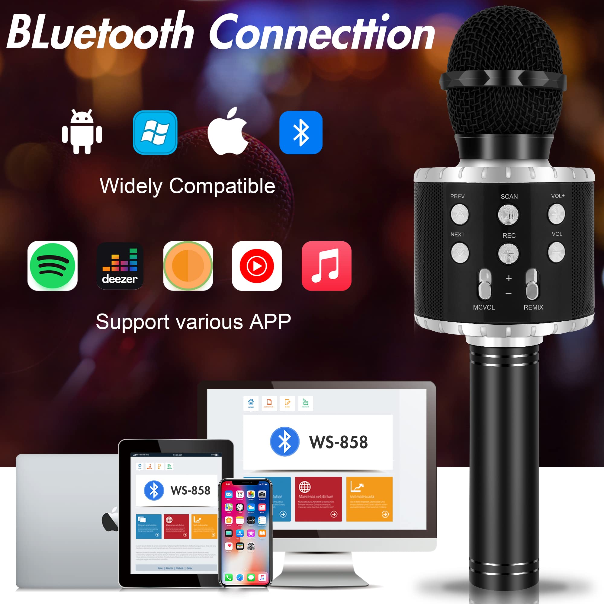 Winique Karaoke Machine for Kids, Bluetooth Mini Karaoke Machine with LED Lights, Christmas & Birthday Gift for All Ages 3 4 5 6 7 8 9 10+ Year Old Girls & Boys, Singing Anytime Anywhere(Black)