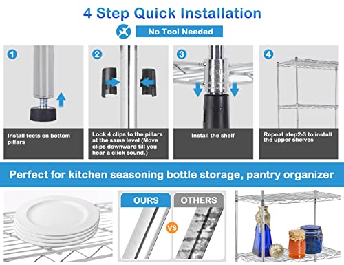 Metal Shelving, 5 Tier 750 Lbs Capacity Wire Shelving with Leveling Feet, Nsf Certified Metal Shelves for Kitchen Pantry Closet Laundry Bathroom Office, 5-shelf Metal Storage Shelves Storage Rack
