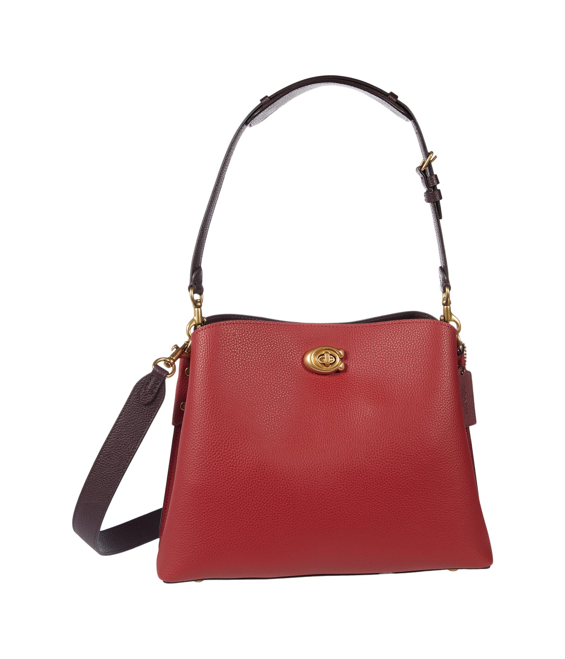 Coach Color-Block Leather Willow Shoulder Bag Brick Red Multi One Size