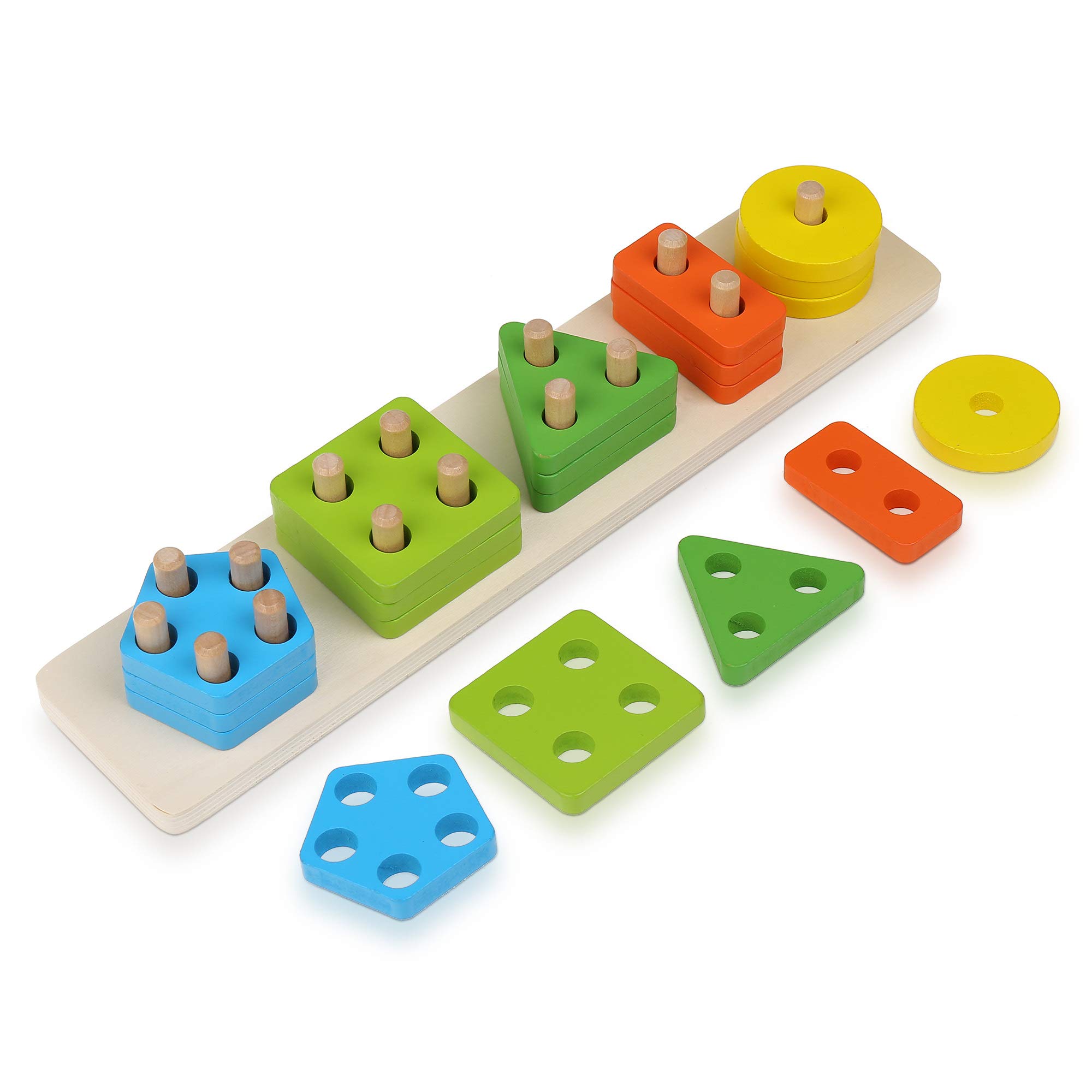 Boxiki kids Wooden Stacking Montessori Toys Colorful Shape Sorter Stacker. Baby Wooden Toys for Early Development & Fine Motor Skills for 1 2 3 Years Old Boys & Girls
