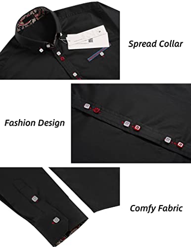 Coofandy Mens Fashion Slim Fit Dress Shirt Casual Shirt,01-black,Medium