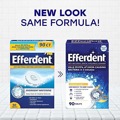 Efferdent Retainer Cleaning Tablets, Denture Cleaning Tablets for Dental Appliances, Overnight Whitening, 90 Count