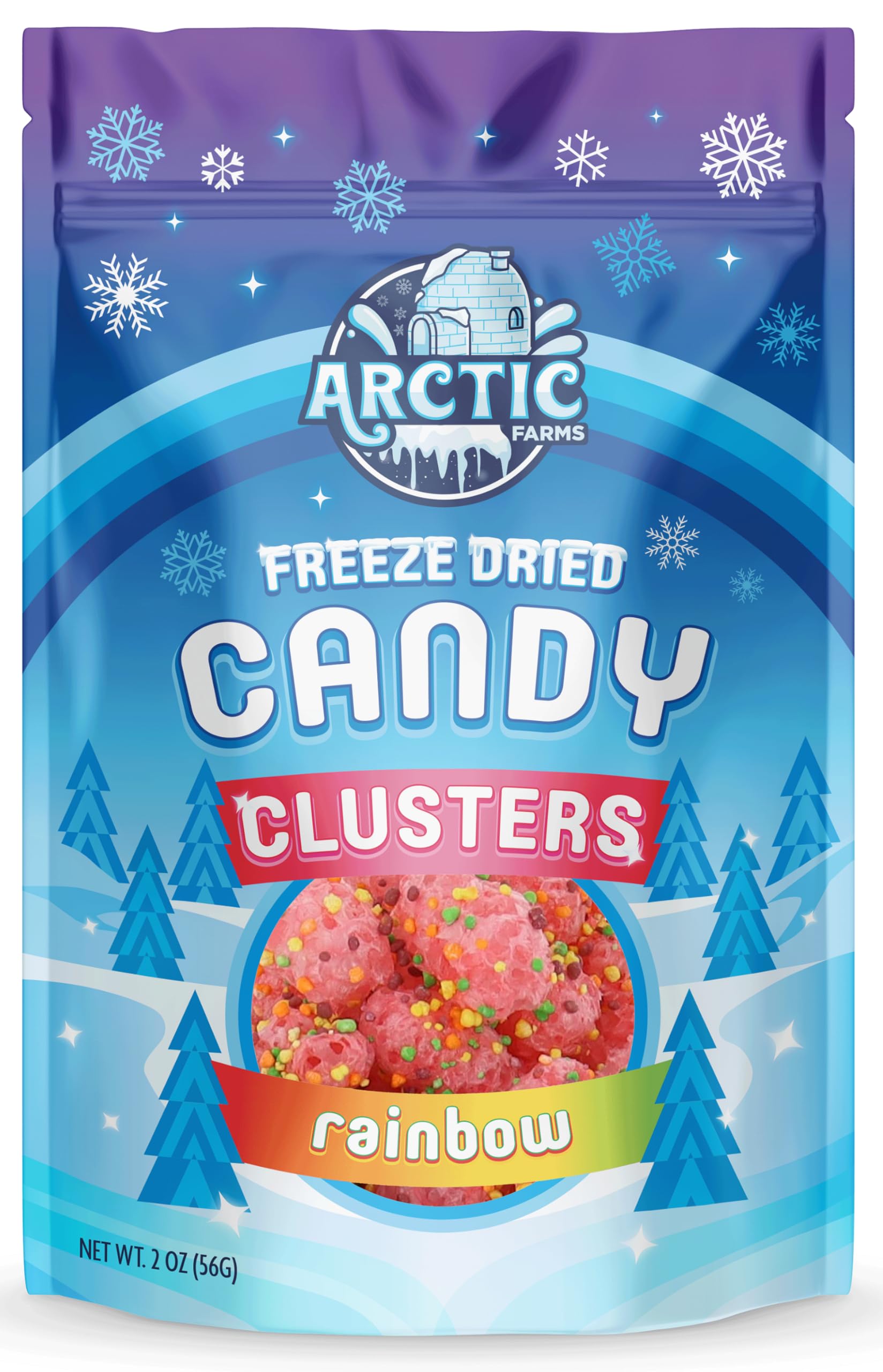 Arctic Farms Freeze Dried Candy Gummy Clusters Candies 2oz Bagged and Boxed (Rainbow)