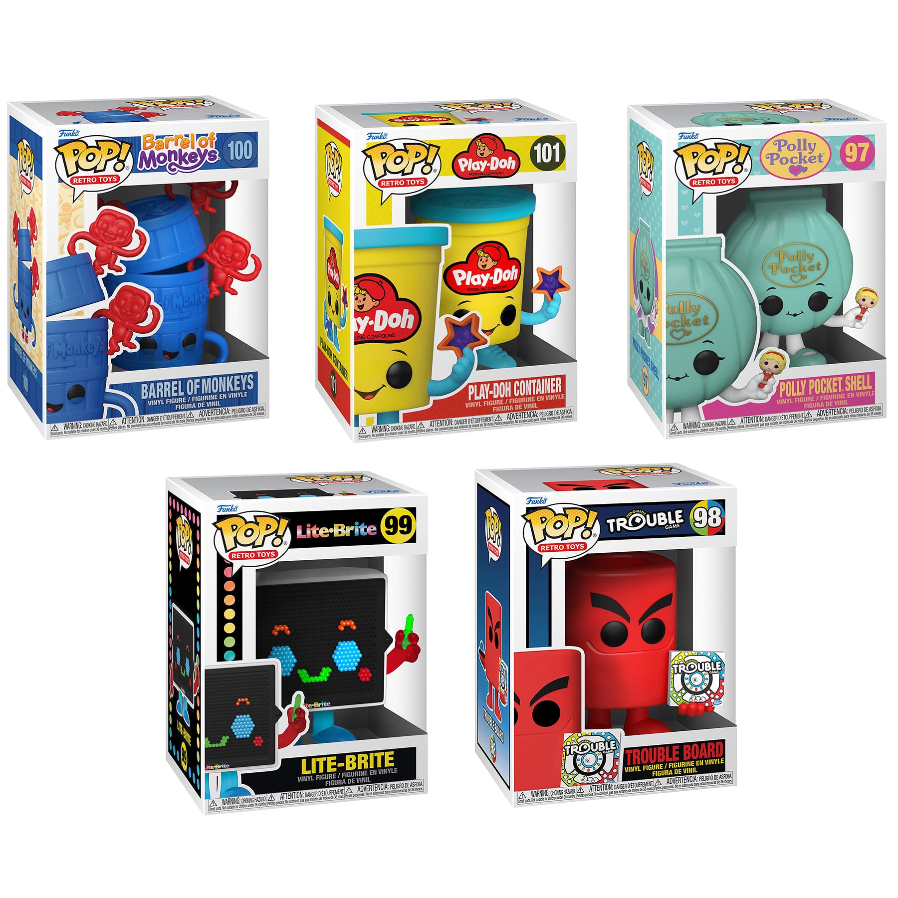 Funko POP! Games Bundle Collectors Set - Barrel of Monkey's, Play-Doh, Lite-Brite, Polly Pocket, and Trouble