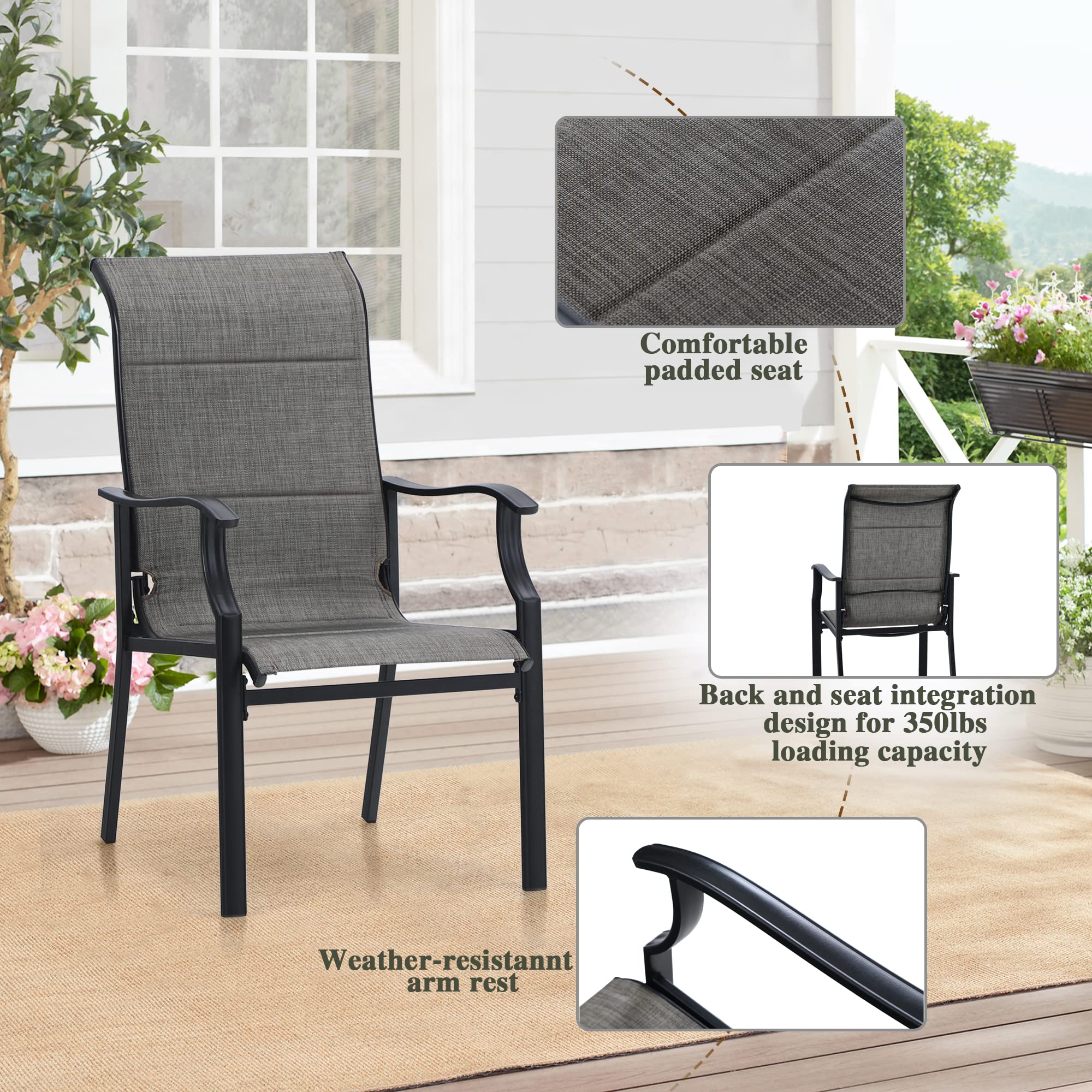Sophia & William Patio Dining Set 7 Pieces Patio Table and Chairs for 6 Padded Quick Dry Textilene High Back Outdoor Dining Set Support 350lbs for Outdoor Lawn Garden Backyard