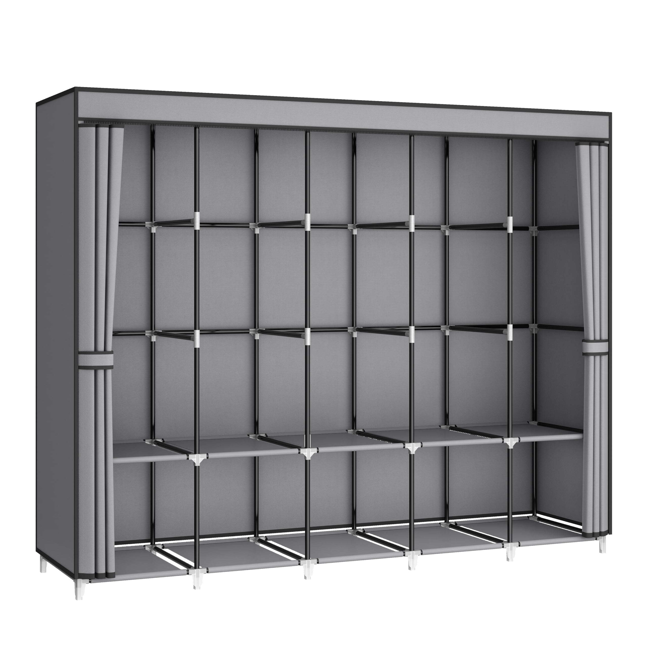 MOGELAFOO 83 Inch Wide Portable Closet Wardrobe, Clothes Storage Rack Organizer with Cover, 5 Clothes Hanging Rods and 10 Storage Shelves, Black