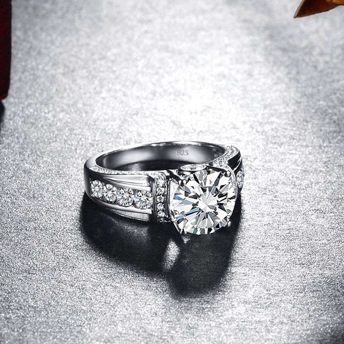 Aihpos Classic Round Engagement Rings for Women White Gold 1 Carat Center Moissanite Engagement Ring Platinum Plated Silver Wedding Anniversary Rings with Text Engraving(size 11.5