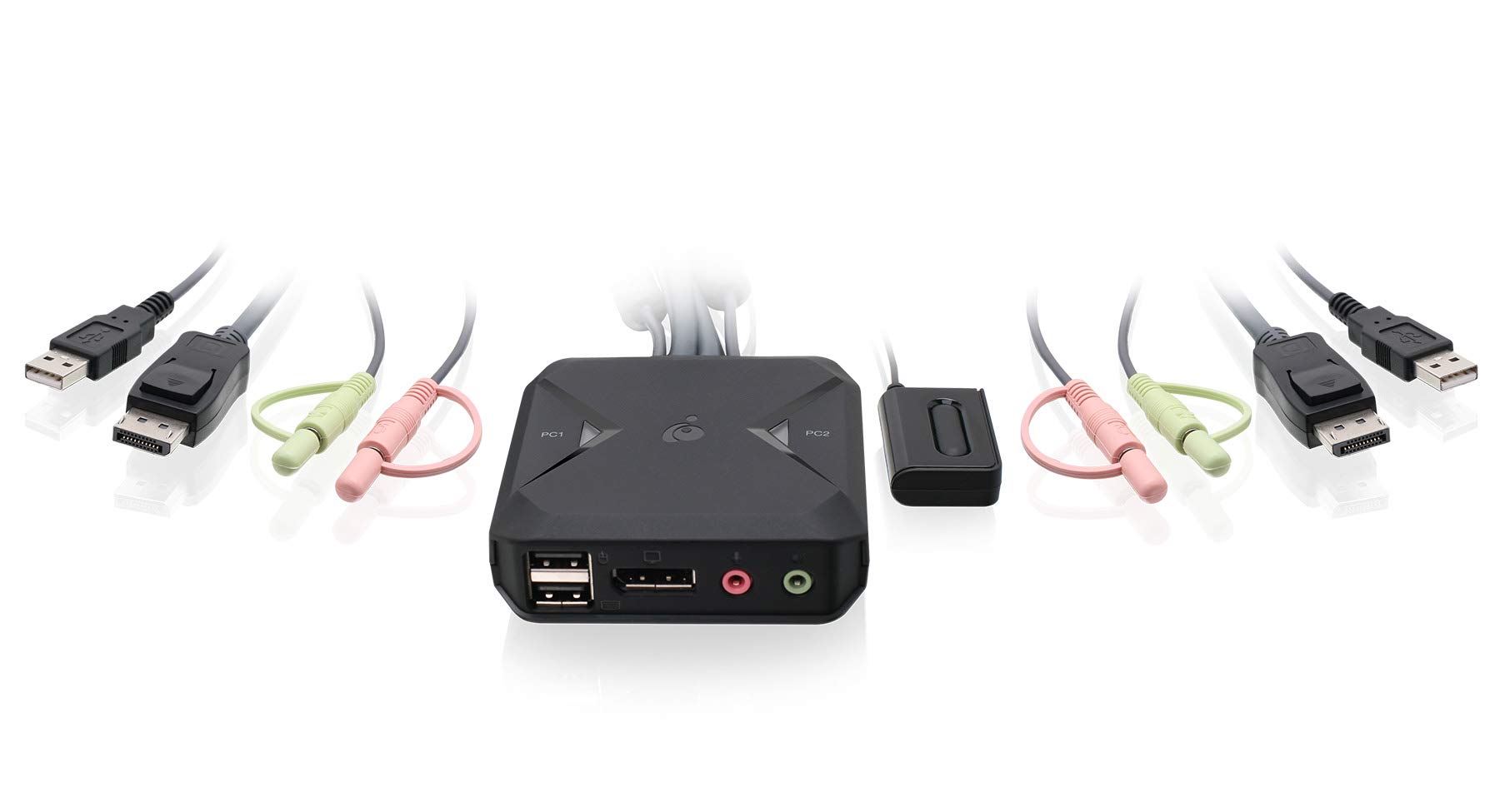 IOGEAR 2-Port USB DisplayPort Cable KVM Switch - 4K 30Hz - Remote Switch Button - Plug n Play - USB Expandable With USB Hub - 7.1 HD Audio - Mac Win - GCS52DP