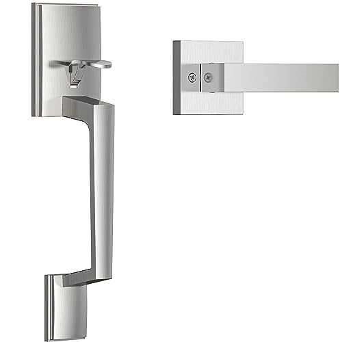 Brightify Front Door Handle, Modern Exterior Door Handle with Passage Door Lever, Front Entry Door Handle No Lock, Reversible for Left & Right Handed Door, Lower Half Grip - Satin Nickel Finish