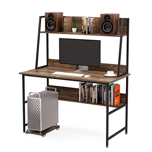 Mecor Computer Desk Study Writing Table for Home Office ļ¼Modern Writing Study Desk with Storage Bookshelf and CPU Stand for Small Spaces, PC Laptop Table Workstation for Home Officeā¦