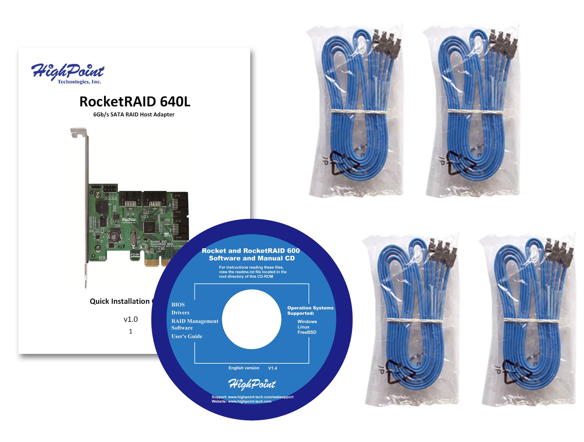 HighPoint RocketRAID 640L Internal 4 SATA Port PCI-Express 2.0 x4 SATA 6Gb/s RAID Controller -Lite Version