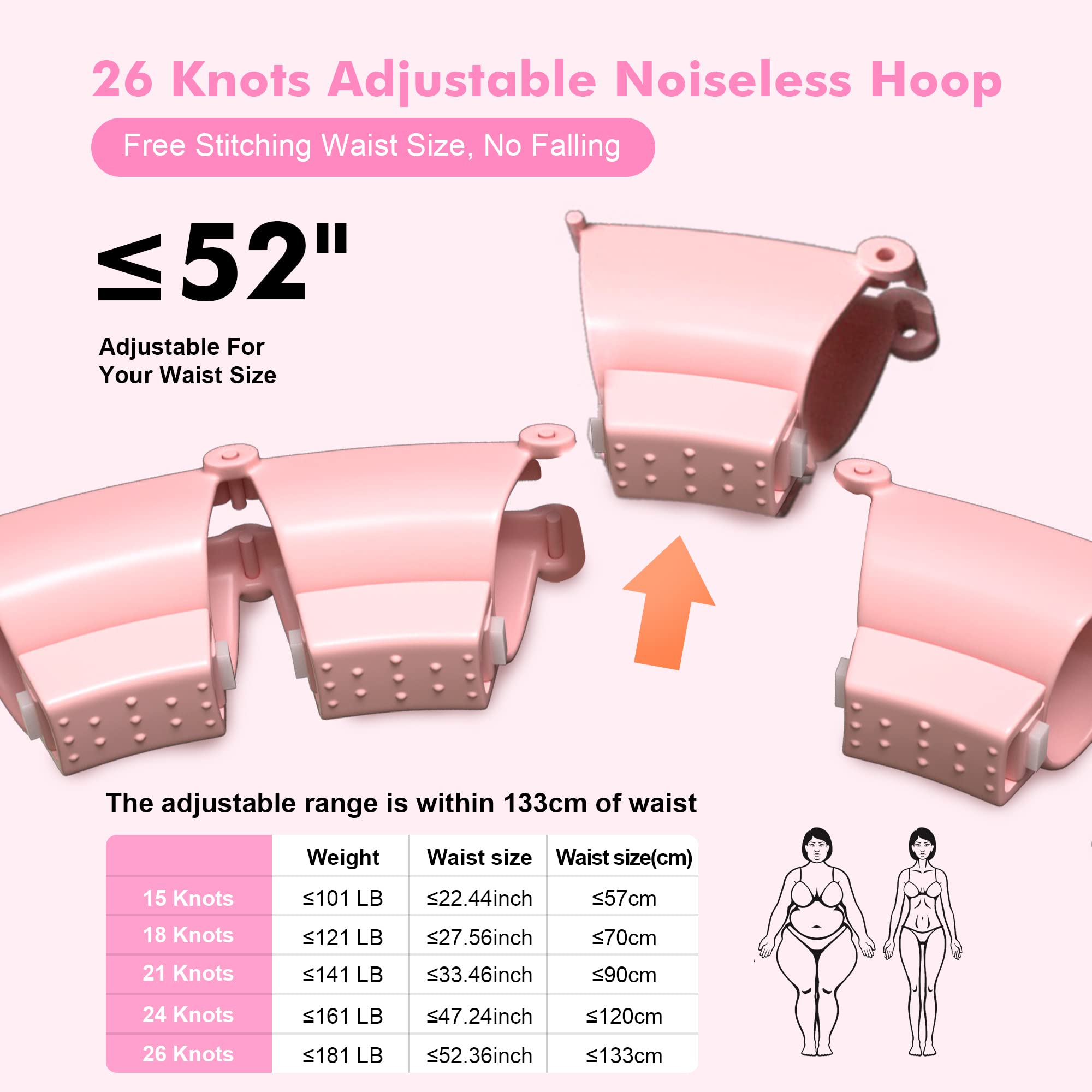 AIMAKER Silent Exercise Hoops for Weight Loss, Infinity Weighted Fit Hoops Noiseless Fitness Circles with Counter, 26 Detachable Knots, Great for Adults and Beginners