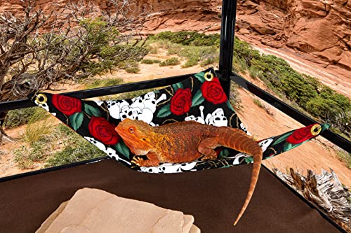 Hammock for Bearded Dragons, Skulls and Roses Fabric with Suction Cup Hooks