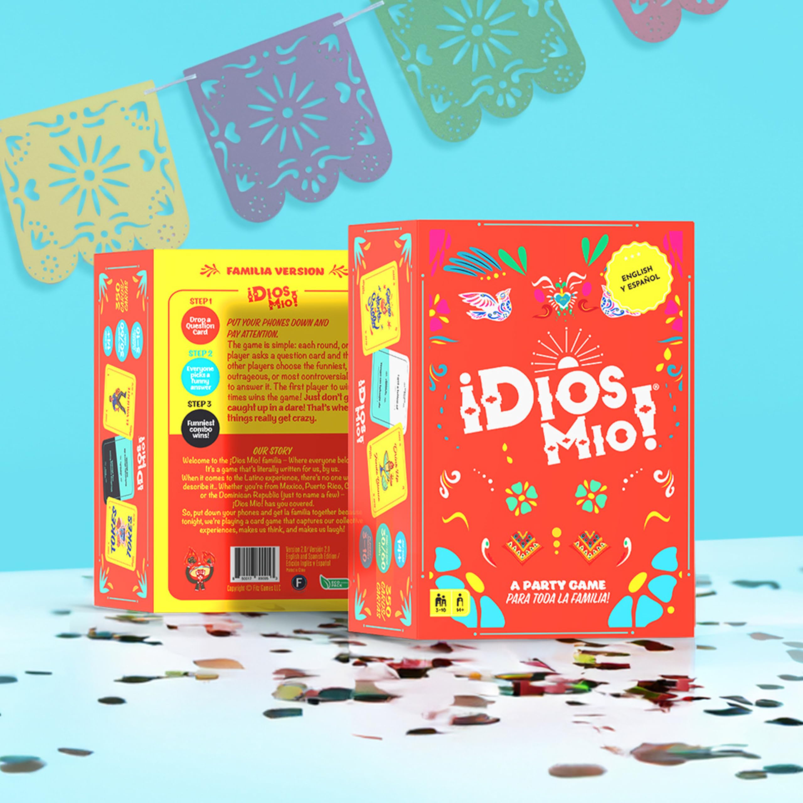 Dios Mio! Party Game - Bilingual Comedy Card Game for Latinos, Fun for Family Game Night, Ages 17+, 4-10 Players, 30-60 Min Playtime, Made by Fitz Games