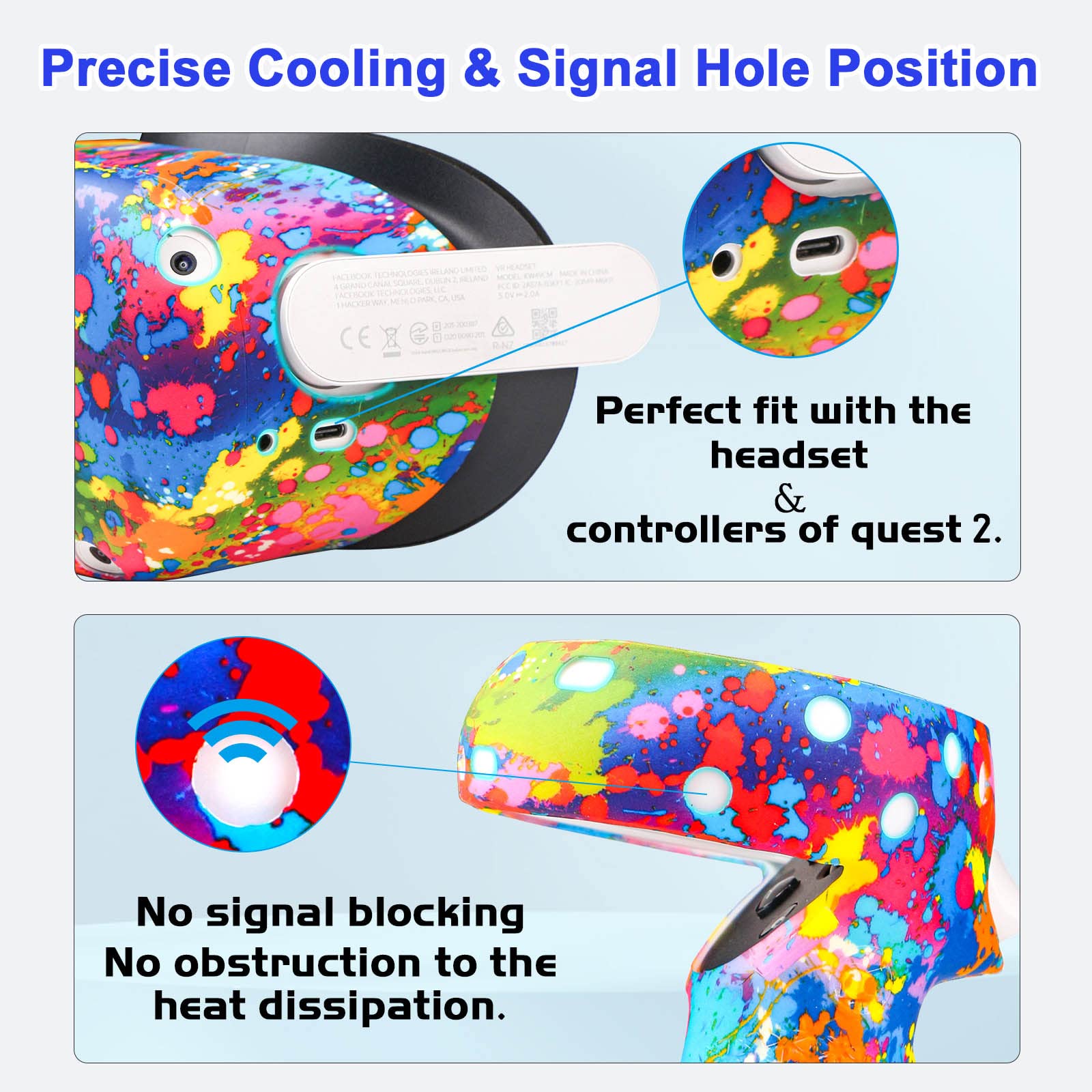Accessories for Oculus Quest 2, YIZEIJOB Protective Silicone Cover Skin Set for Meta Quest 2 -Colorful