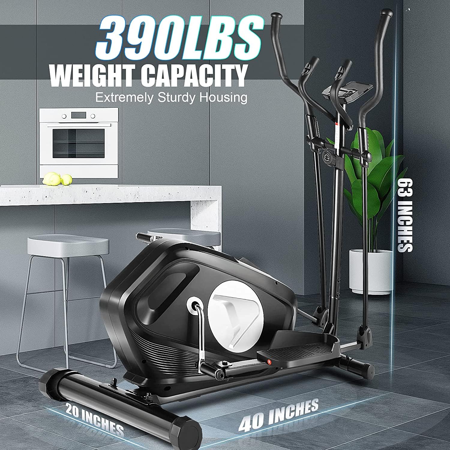 ANCHEER Elliptical Machine for Home use, Elliptical Training Machines with LCD Monitor & Pulse Rate Grips, 390LBS Weight Capacity Fitness Elliptical Quiet Driven with Large Flywheel for Exercise