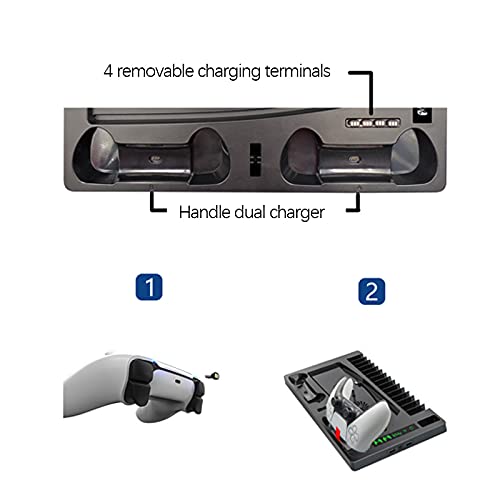 Cooling Fan Vertical Stand for Playstation 5 Console and Digital Edition, Controller Charging Station Dock for PS5 Dualsense Controller with Led Indicators and 15 Game Slots