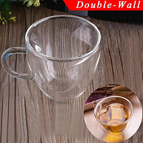 Cool Cook 2 Pack Heart Shaped Double Walled Insulated Glass Coffee Mugs or Tea Cups,Beautiful Heart Shape, Thermo Insulated Premium Quality Borosilicate Glass, Set of 2 (8.5 oz, 240 ml)