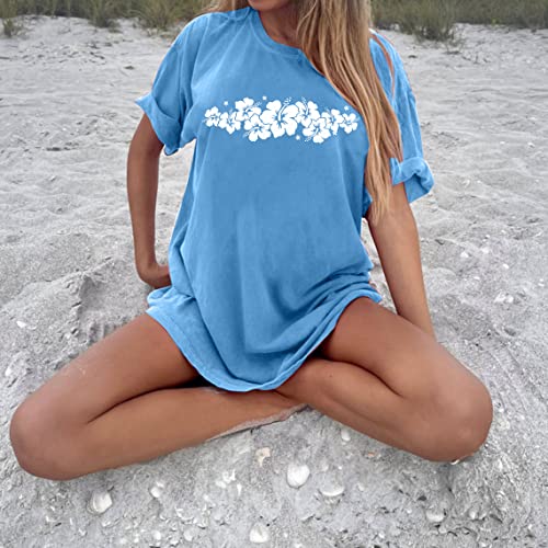 Hawaiian Flower Shirt Women Oversized Hawaii Tshirt Hibiscus Flower Tshirt Beach Shirt Summer Vacation Loose Tops